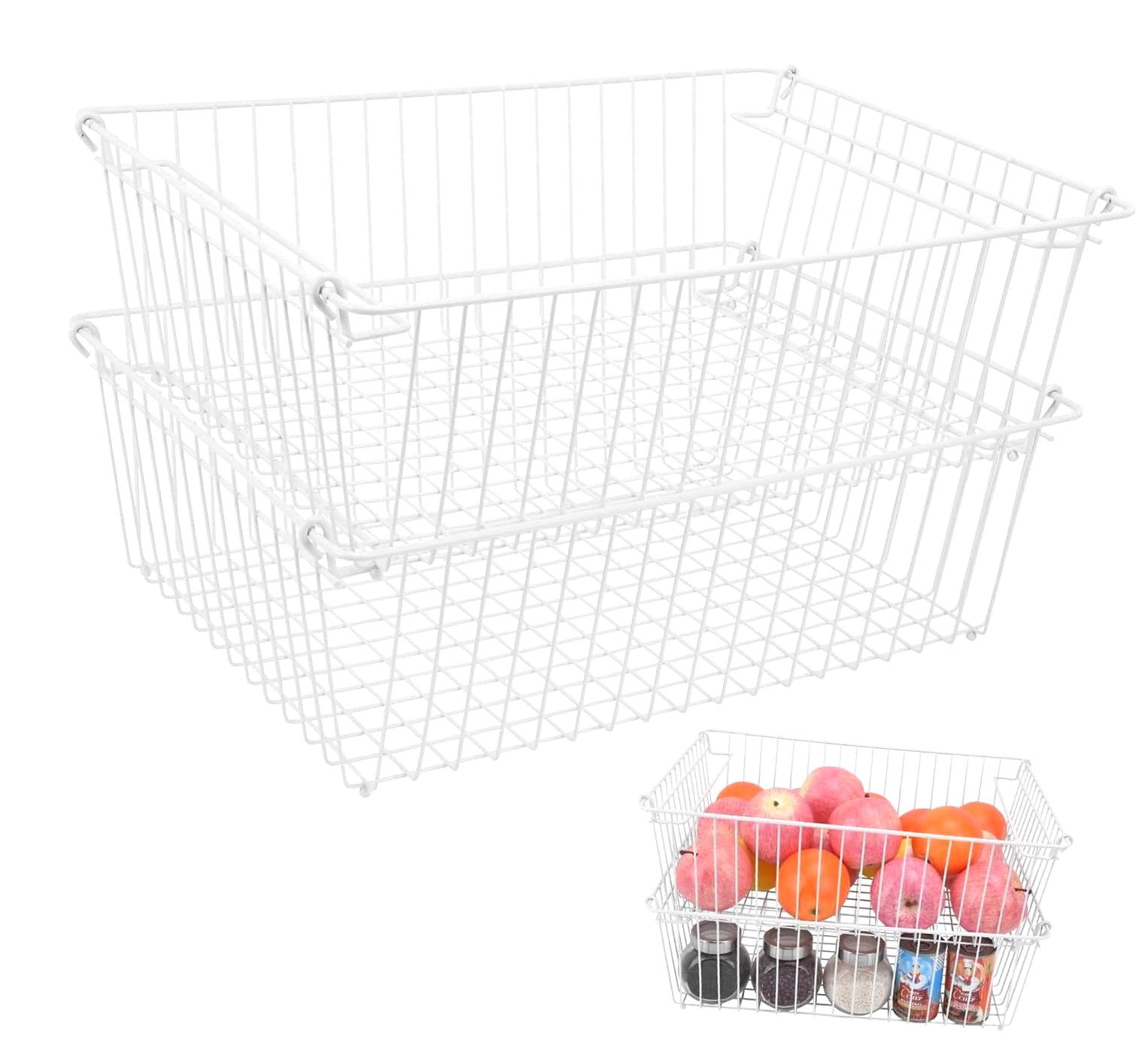 HYKE Set of 2 Stackable XXL Wire Baskets For Pantry Storage and ...