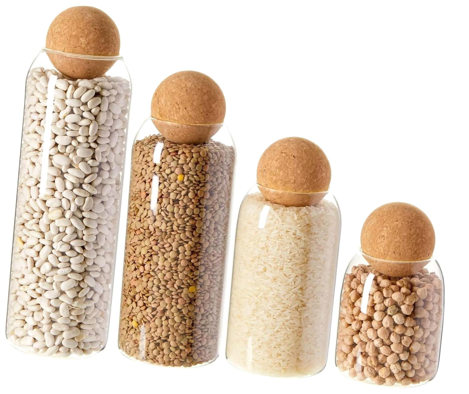 HYKE Set of 4 Glass Storage Jars with Cork Ball Lids - Decorative Glass ...