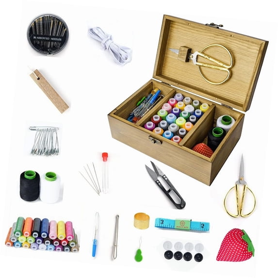 HYKE Sewing Kit with Retro Wooden Box, Complete Hand Sewing , Wooden ...