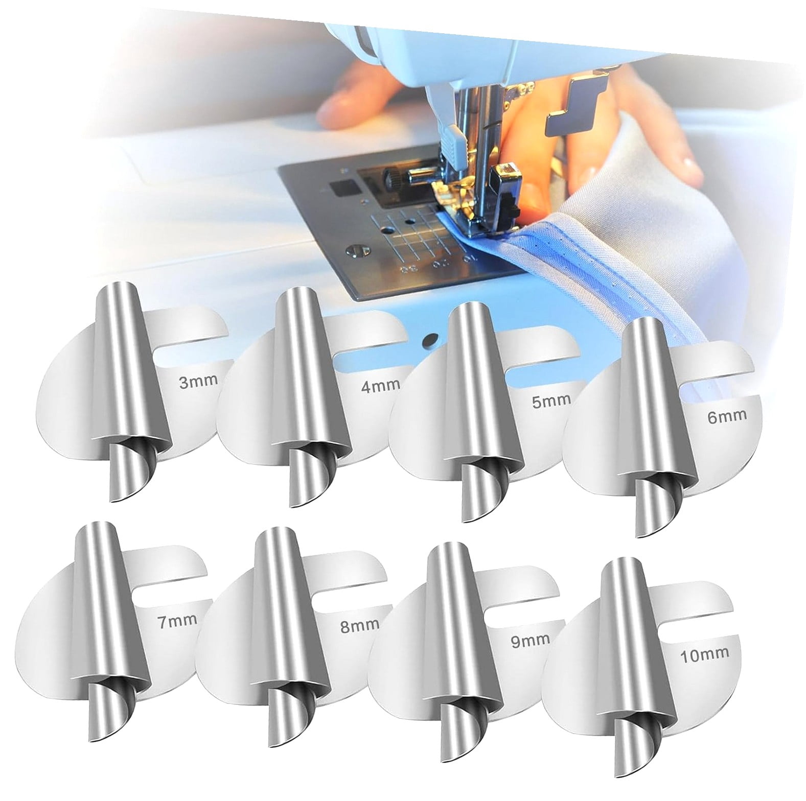 HYKE Sewing Rolled Hemmer Foot Set [3-10mm], 8-Piece Set Sewing Hemming ...