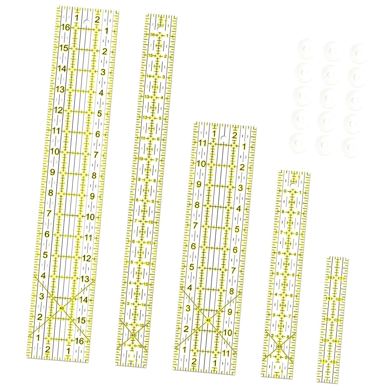 HYKE Sewing Ruler Set, 5 Pieces Quilting Rulers, 3x17 Inch, 1.5x17 Inch ...