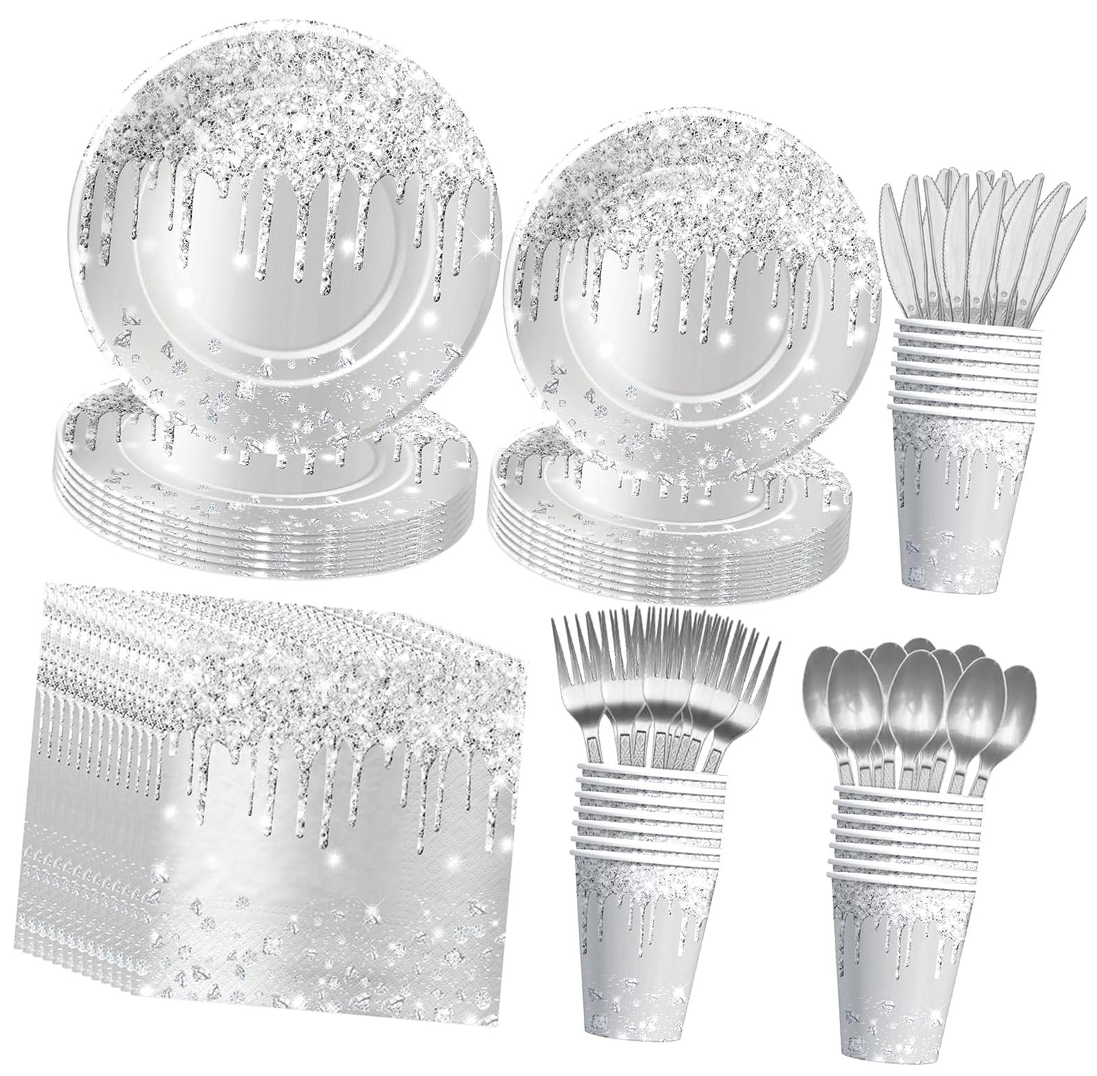 HYKE Silver Plates and Napkins Party Supplies - Decorations Tableware ...