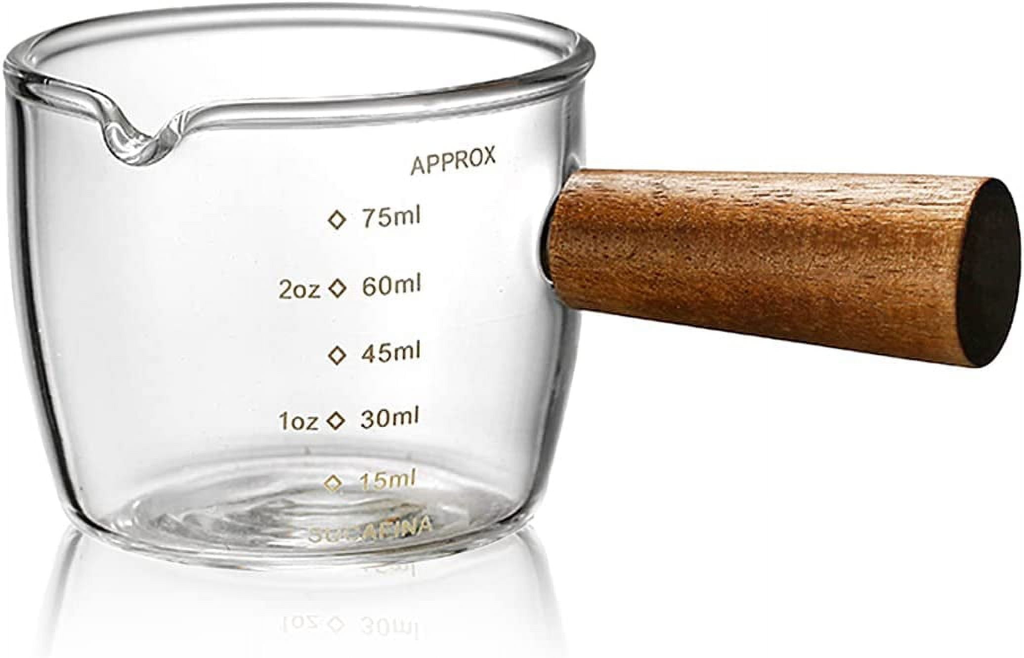 HYKE Single Spout Espresso Coffee Shot Glass with Wood Handle Measuring Cup Triple Pitcher Milk ...