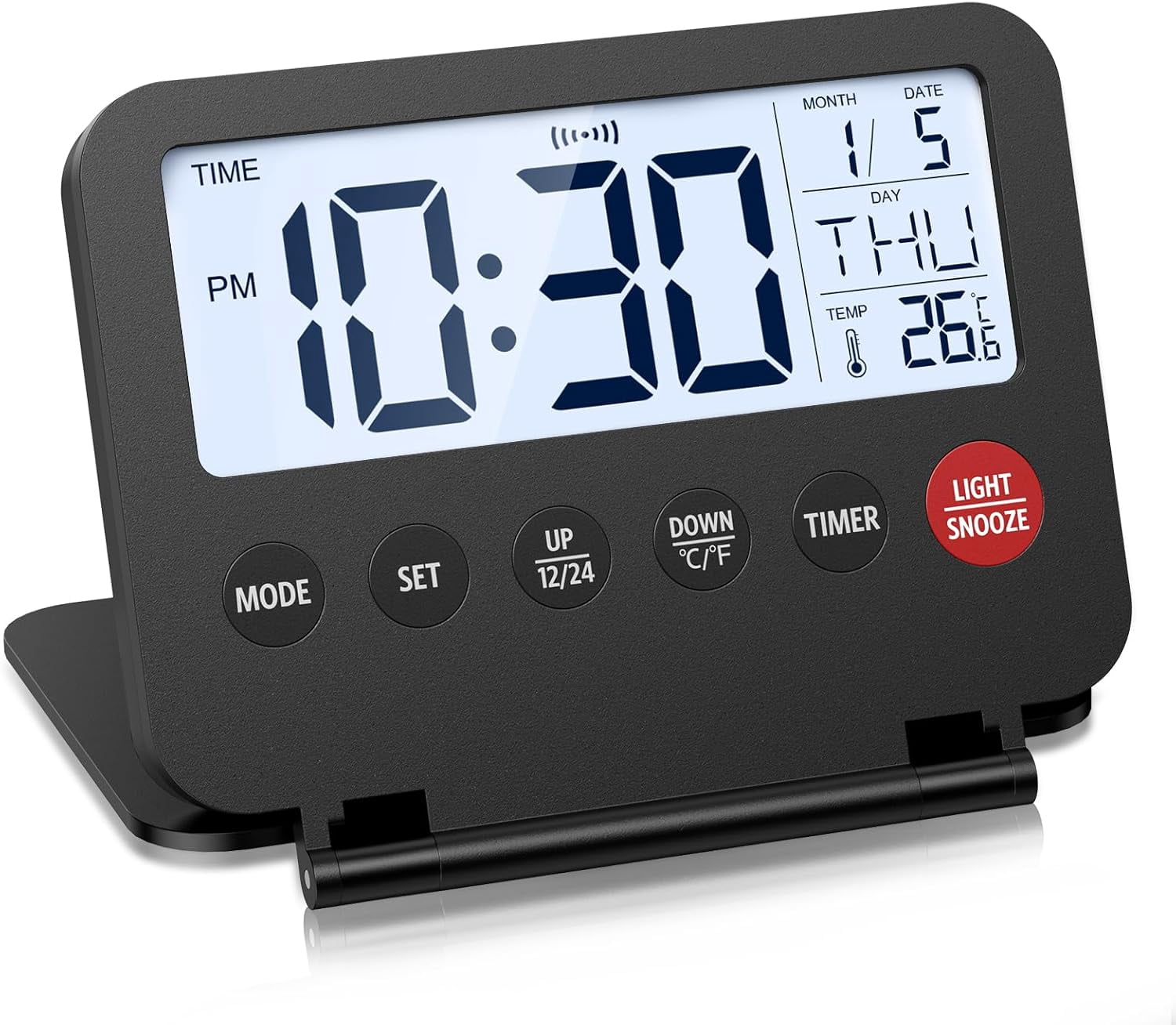 HYKE Small Digital Travel Alarm Clock, Black, Foldable Calendar ...