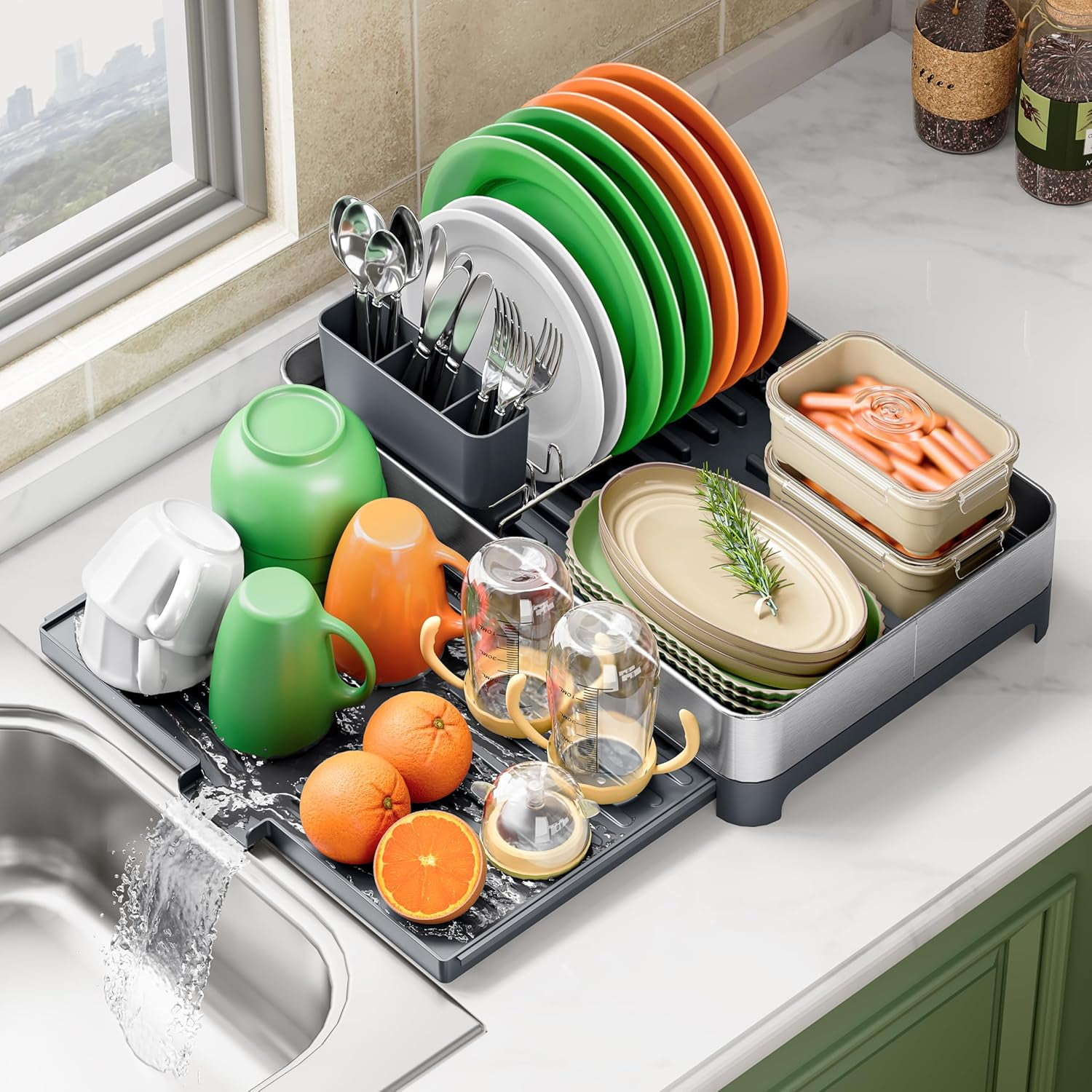 HYKE Small Dish Drying Rack Space Saving, 304 Stainless Steel Dishes ...