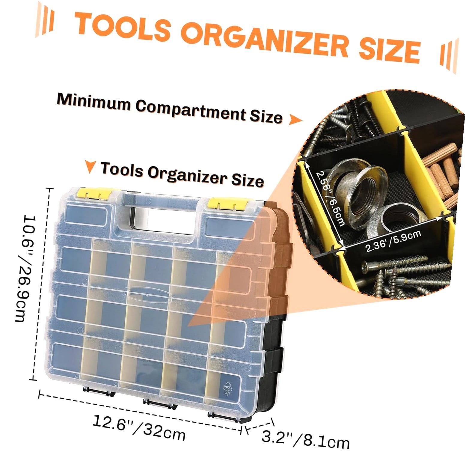 HYKE Small Parts Organizer | 34-Compartment Double-Sided Storage Box ...