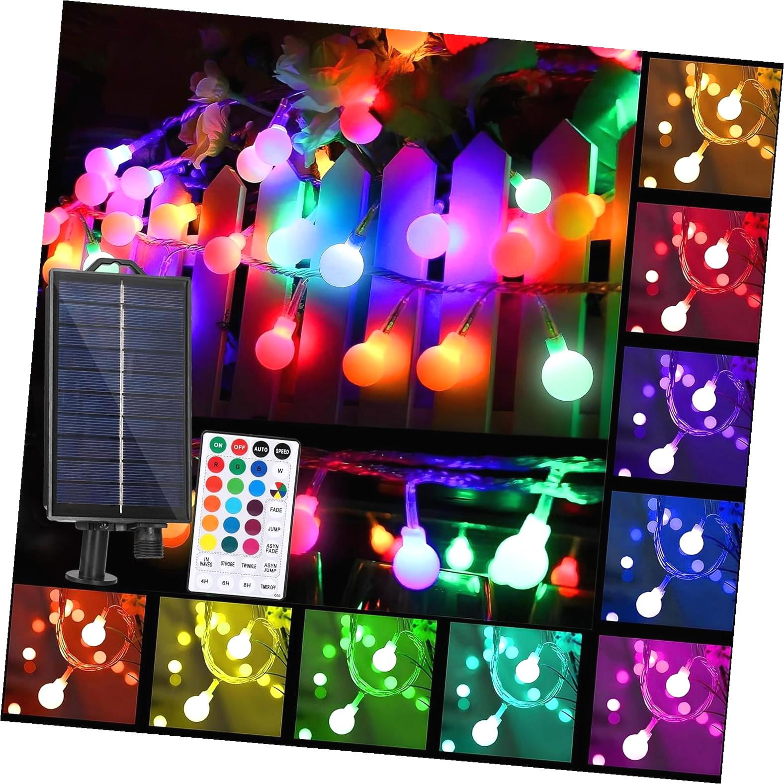 HYKE Solar String Lights, 16 Colors 66LED 39Ft with 20 Modes Remote ...
