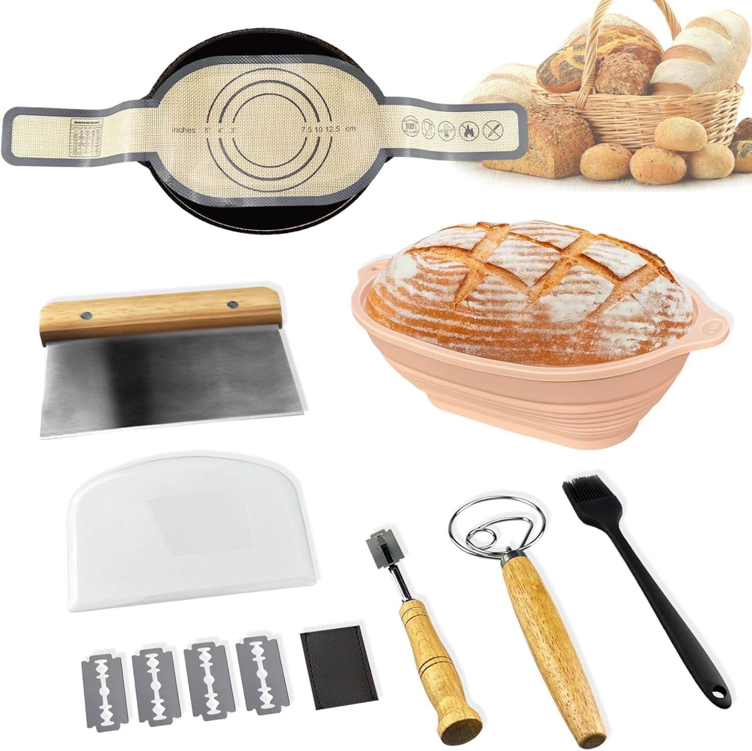 HYKE Sourdough Bread ong Basket & Ba Supplies, Bread Ma Kit Ba Mat ...