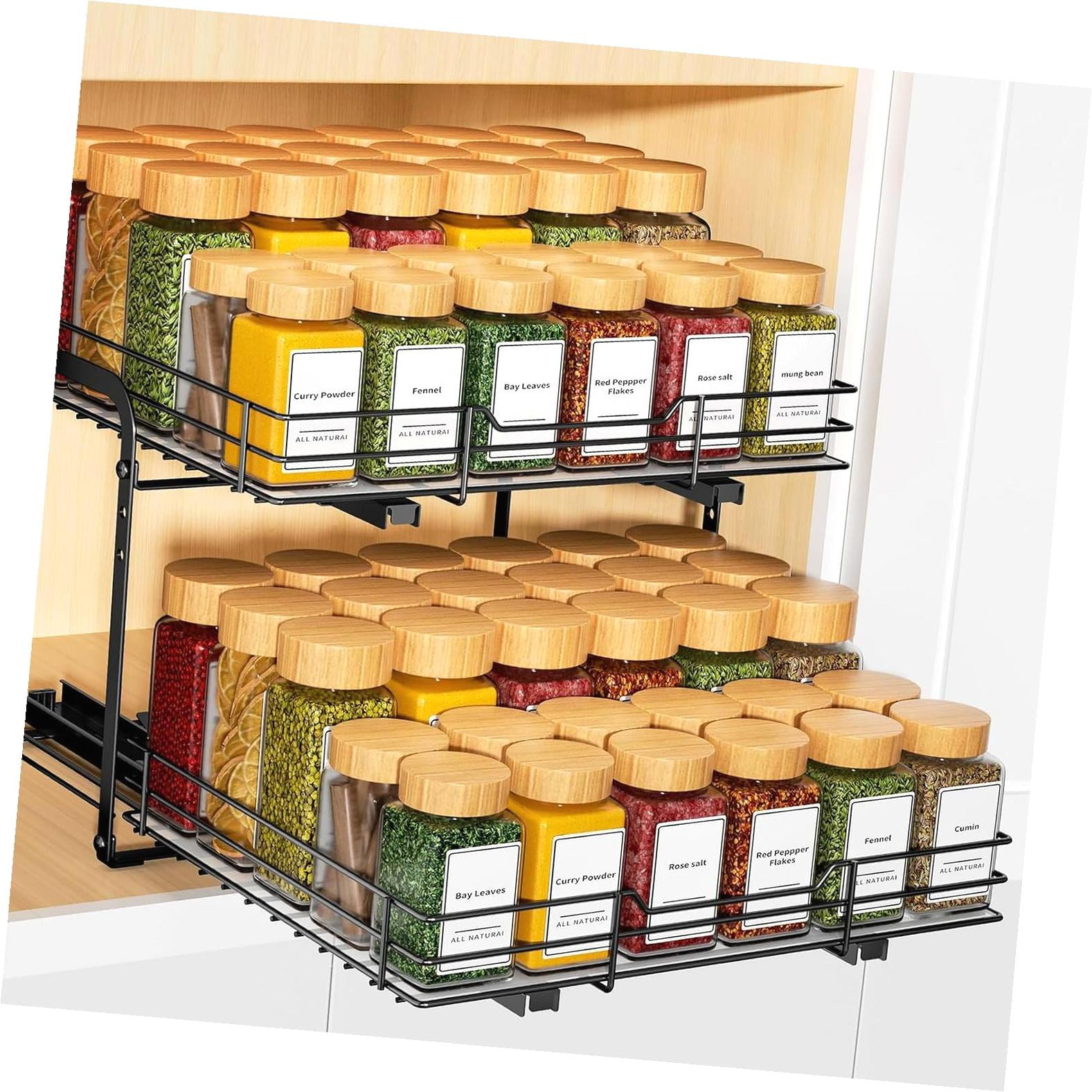 HYKE Spice Organizer for Cabinet, 2 Tier Extendable Spice Storage ...