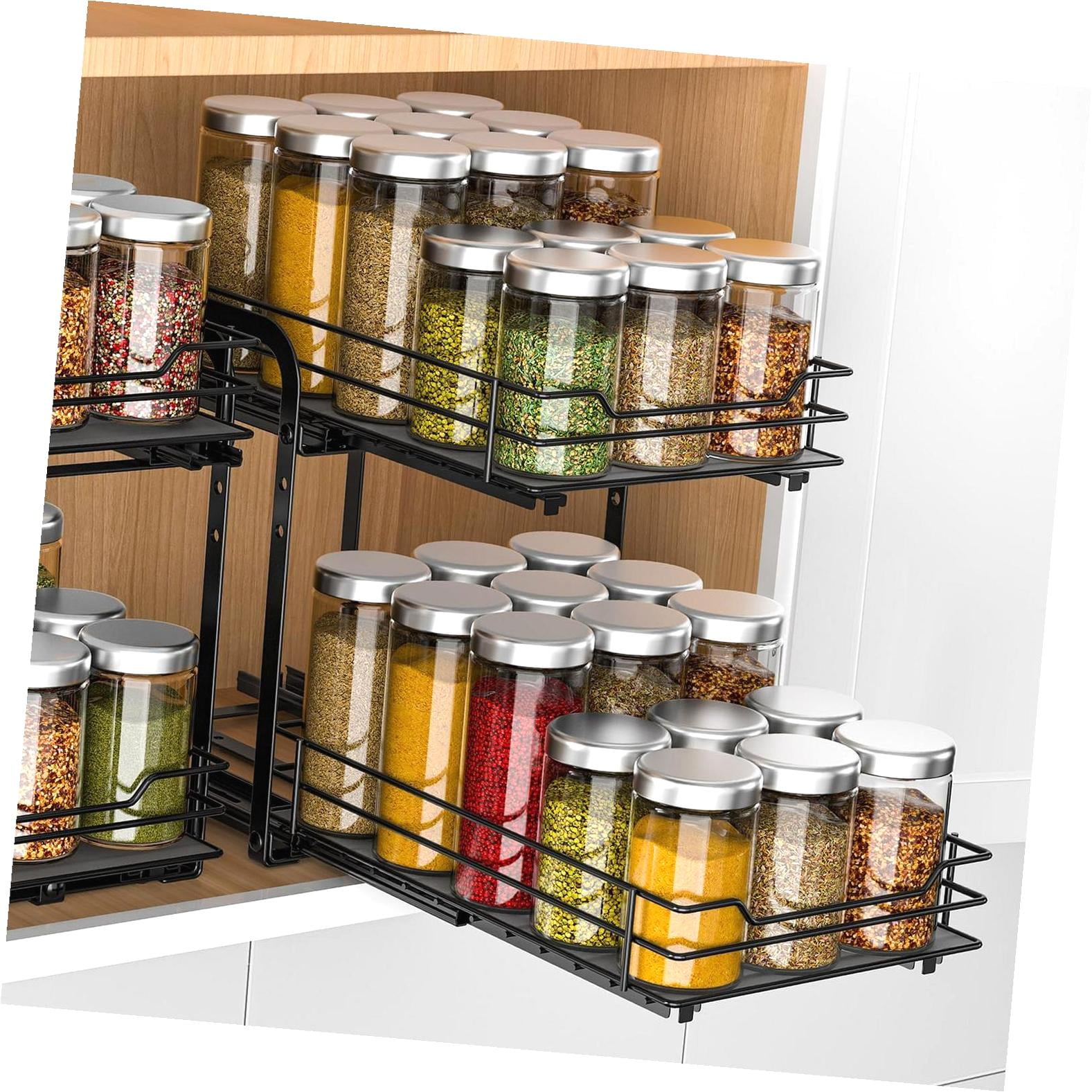 HYKE Spice Rack, 2 Tier Pull out Cabinet Spice Organizer, Height ...