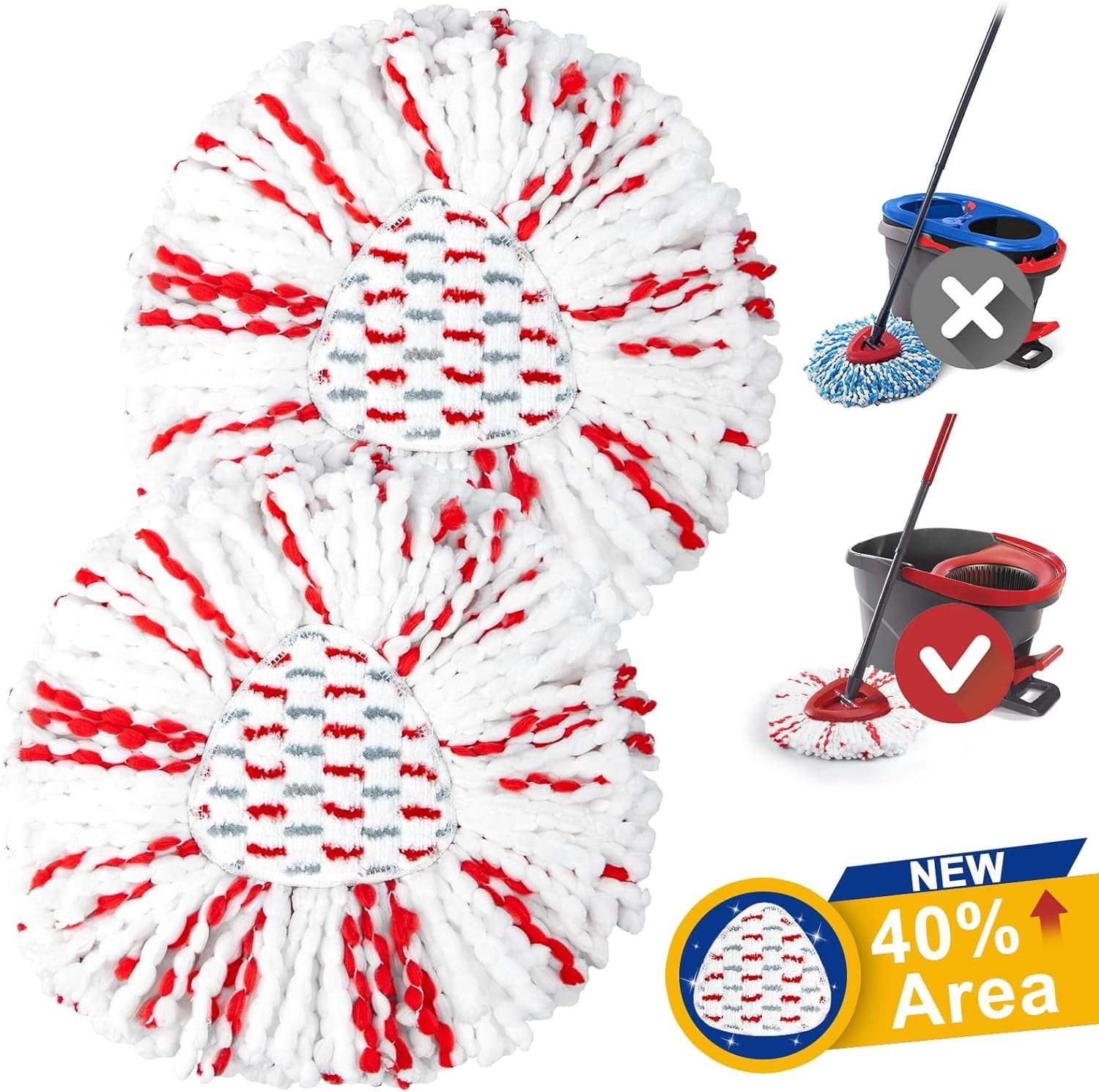 HYKE Spin Mop Heads Replaents, 40% More Cleaning Power, 2 Pack Mop Rells for O Ceda Easy Wring 1 ...