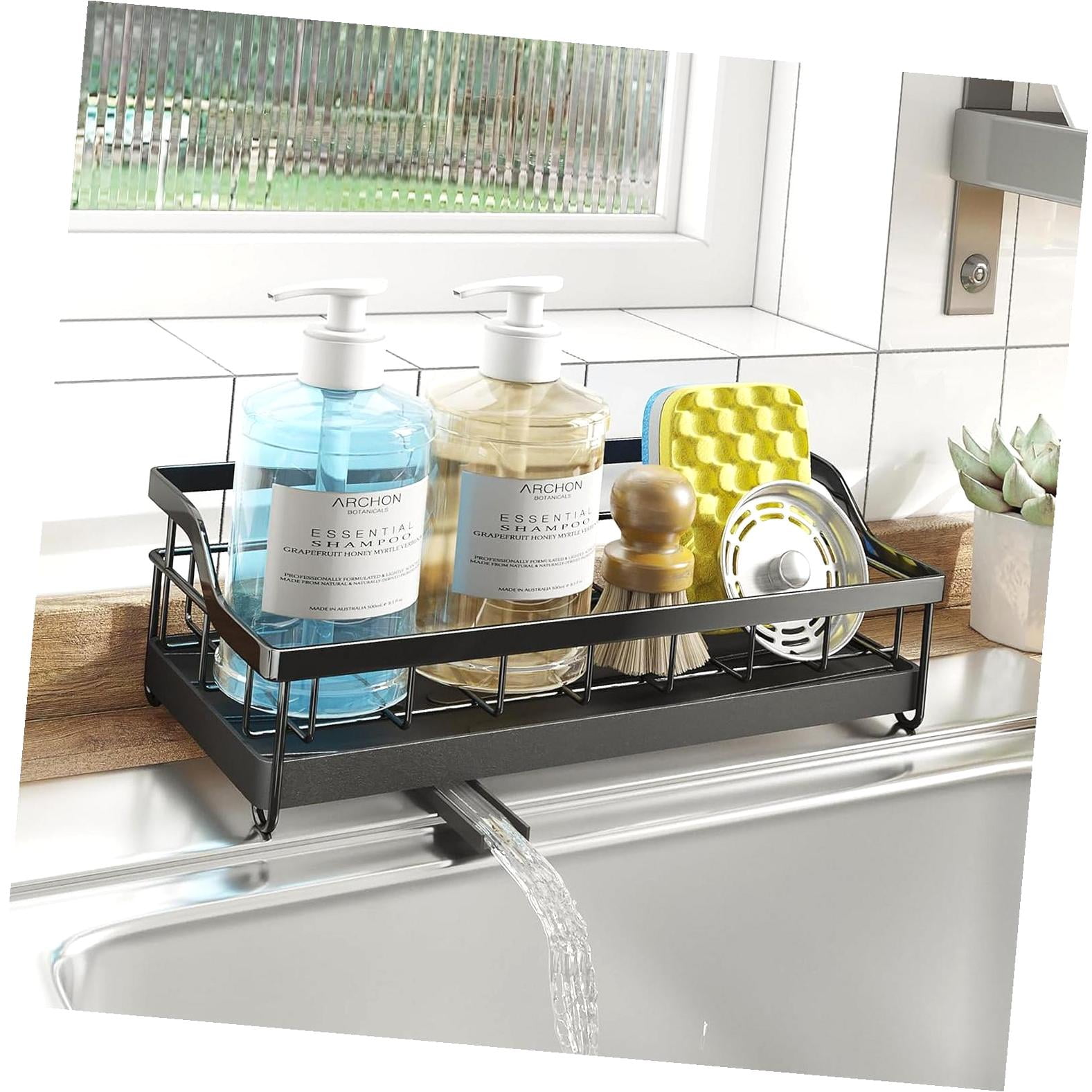 HYKE Sponge Holder for Kitchen Sink - Sink Caddy with Auto Draining Tray, Stainless Steel ...