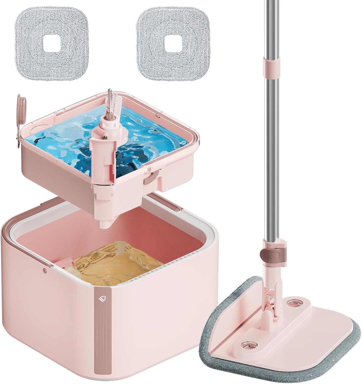 HYKE Square Spin Mop and Bucket Set with Self Separation Dirty and Clean Water System,Self ...