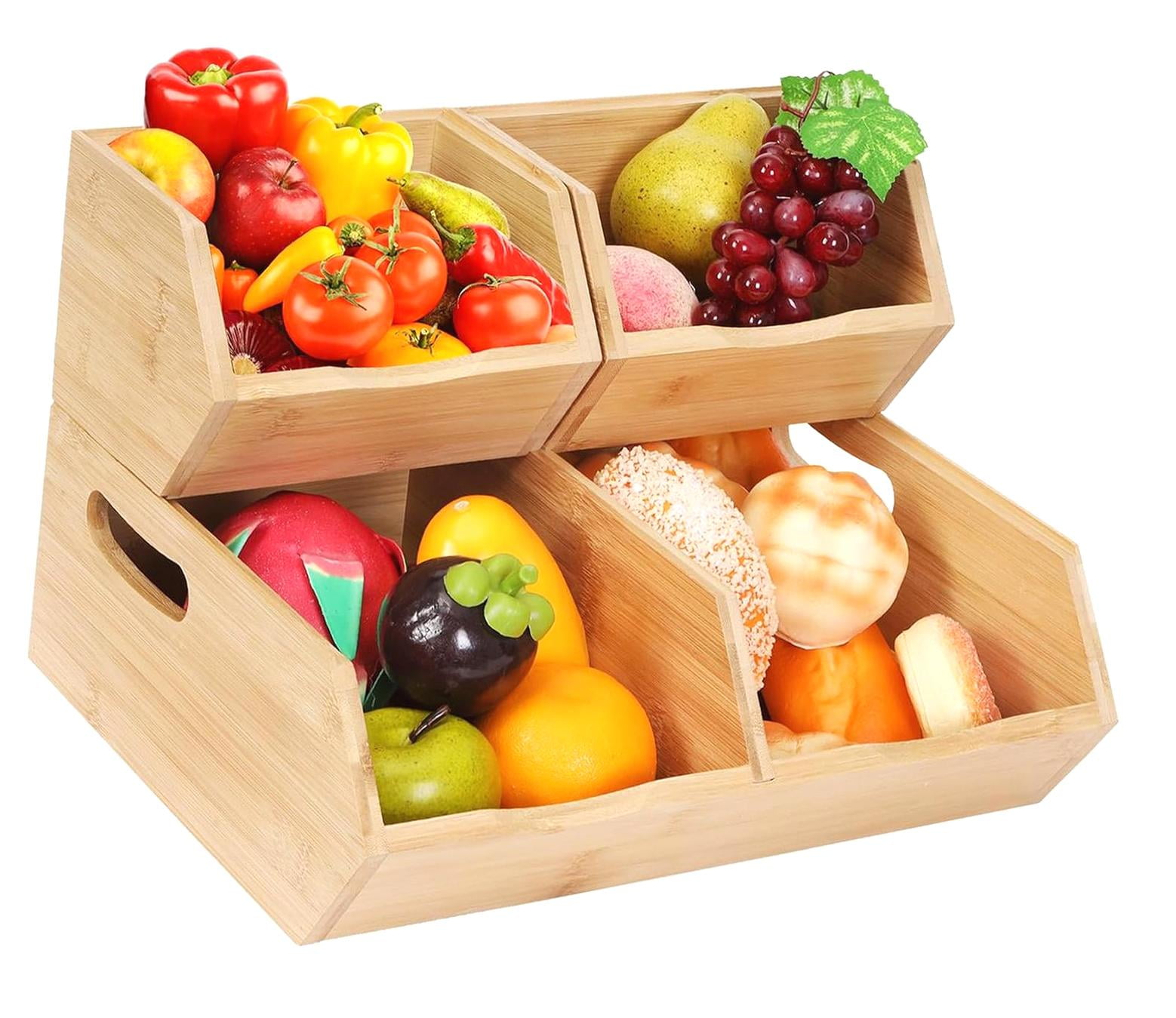 HYKE Stackable Pantry Storage Bins,Wooden Stackable Baskets,Potato and ...