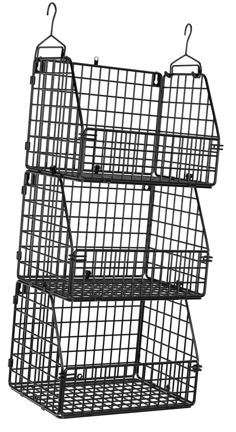 HYKE Stackable Wire Storage Baskets for Kitchen Closet Pantry, Hanging ...