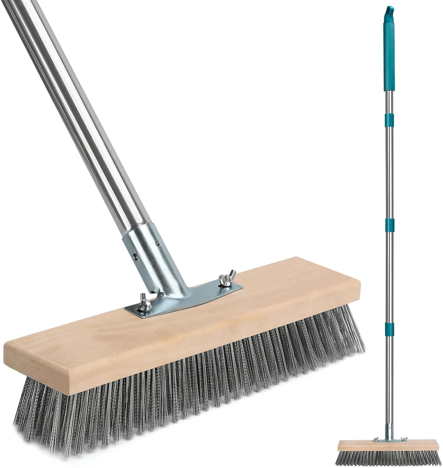 HYKE Stainless Steel Deck Scrub Brush with Long Handle, Outdoor Broom ...