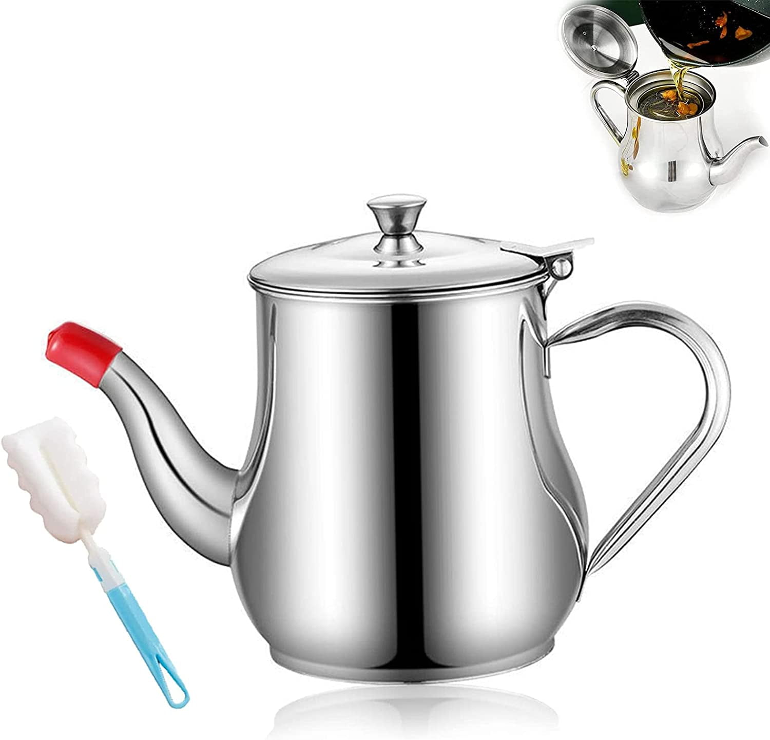 HYKE Stainless Steel Oiler with Strainer, Bacon Grease Container with ...