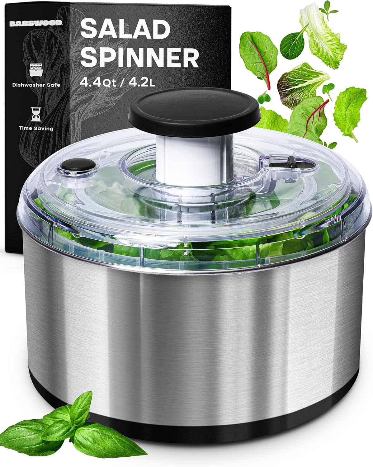 HYKE Stainless Steel Pump Salad Spinner Large - Easy Compact Kitchen ...
