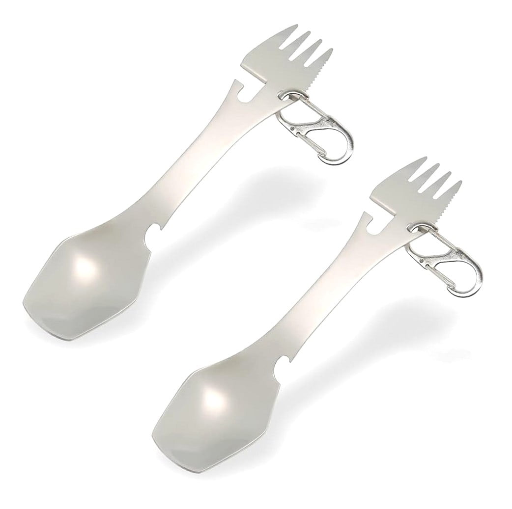 HYKE Steel Sporks Camping Utensils with Spoon Can Opener Bottle Opener ...