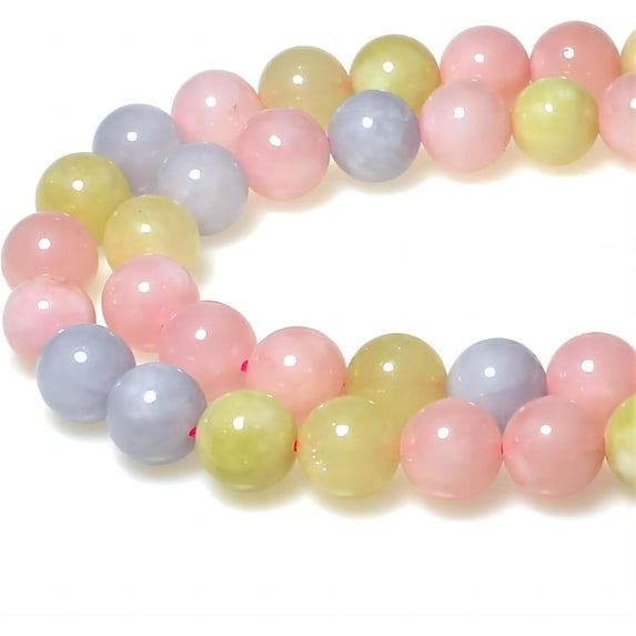 HYKE Stone Beads 10mm 35pcs Round Morganite Color Jade Loose Gemstone Bead Charms for Jewelry ...