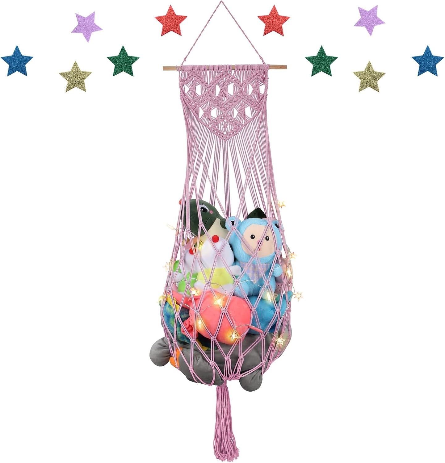 HYKE Stuffed Animal Hammock Corner, 63 Inch Jumbo Macrame Ceiling Toys ...