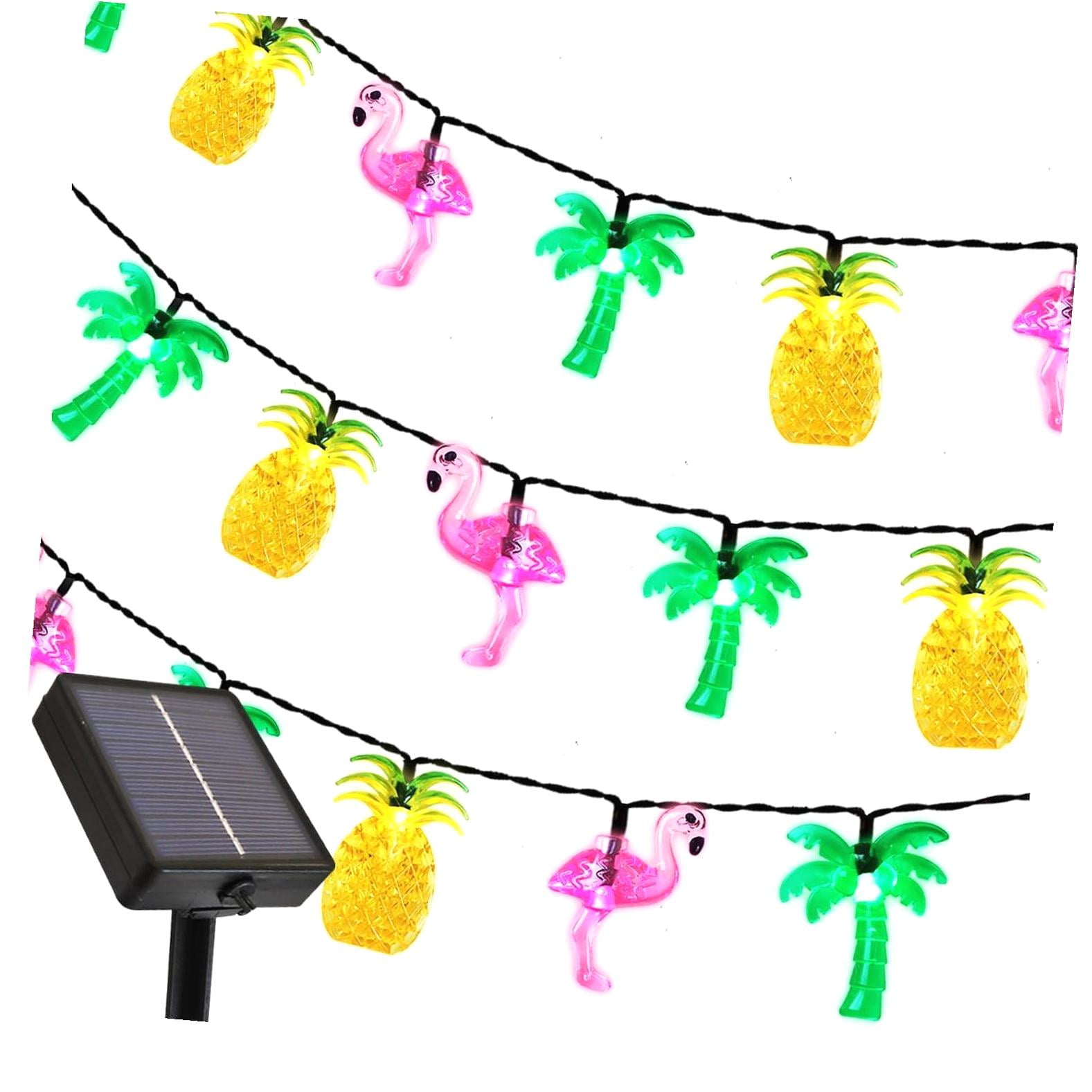 HYKE Summer Tropical Party Decorations Hawaiian String Lights, 30LED Flamingo Tree Solar String ...