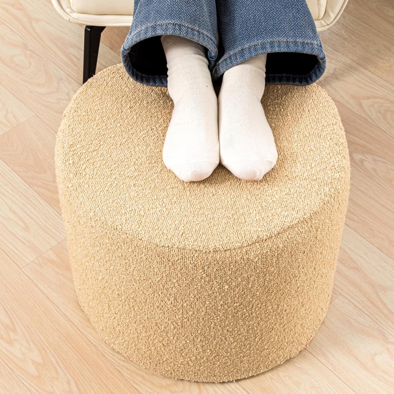 HYKE Supportive Boucle man Foot Rest Elevate Your Living Room Decor ...