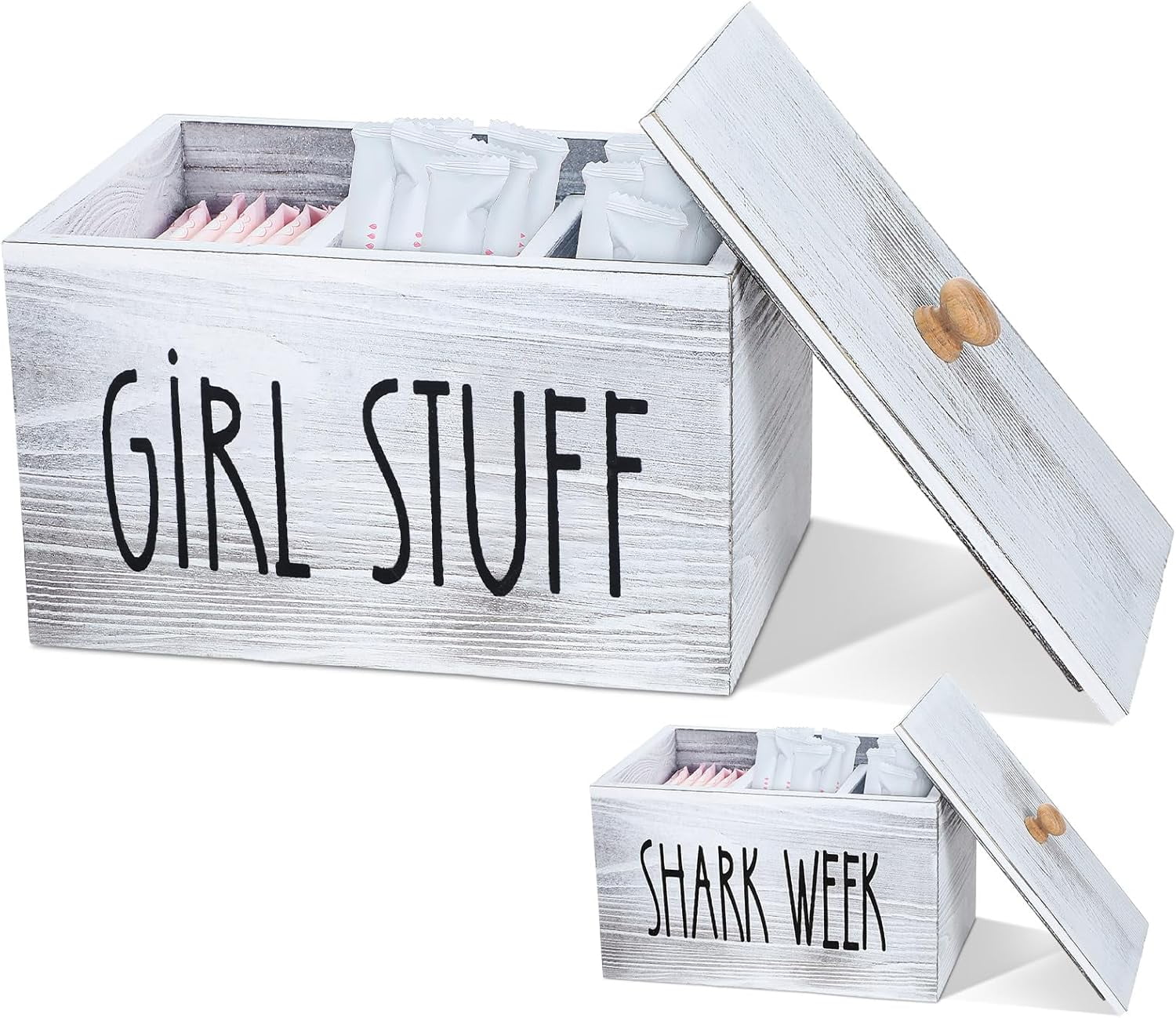 HYKE Tampon Holder for Bathroom Storage Containers Wood Farmhouse Pad ...