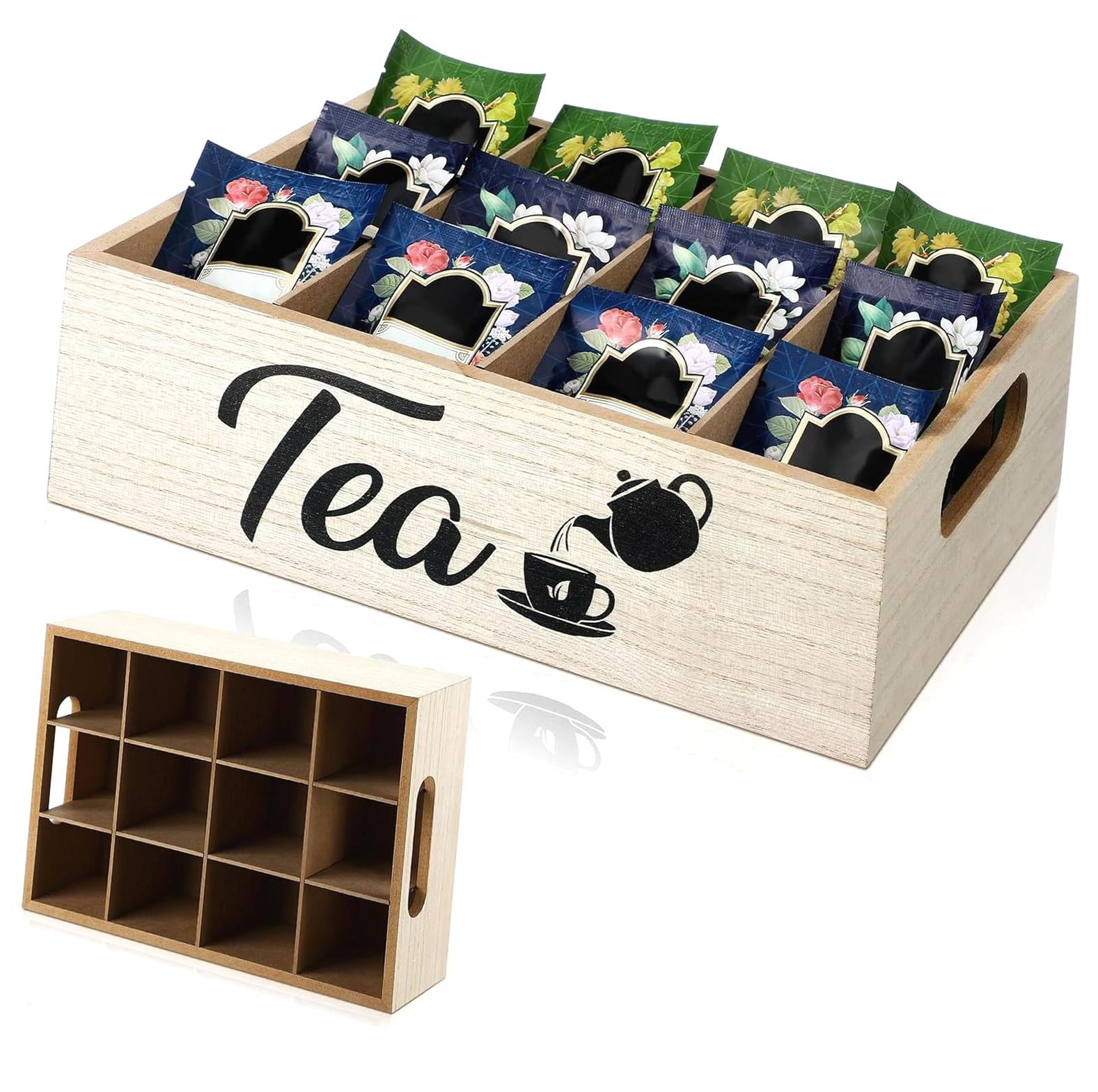 HYKE Tea Bag Organizer with 12 Compartments, Wooden Tea Storage Box ...