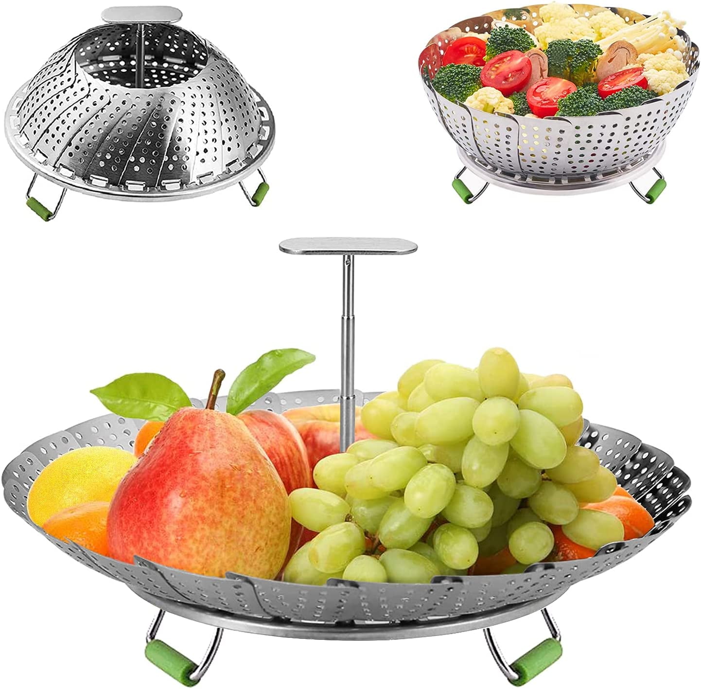 HYKE Vegetable Steamer Basket, Stainless Steel Folding Steamer, Insert for Veggie sh Seafood Coo ...