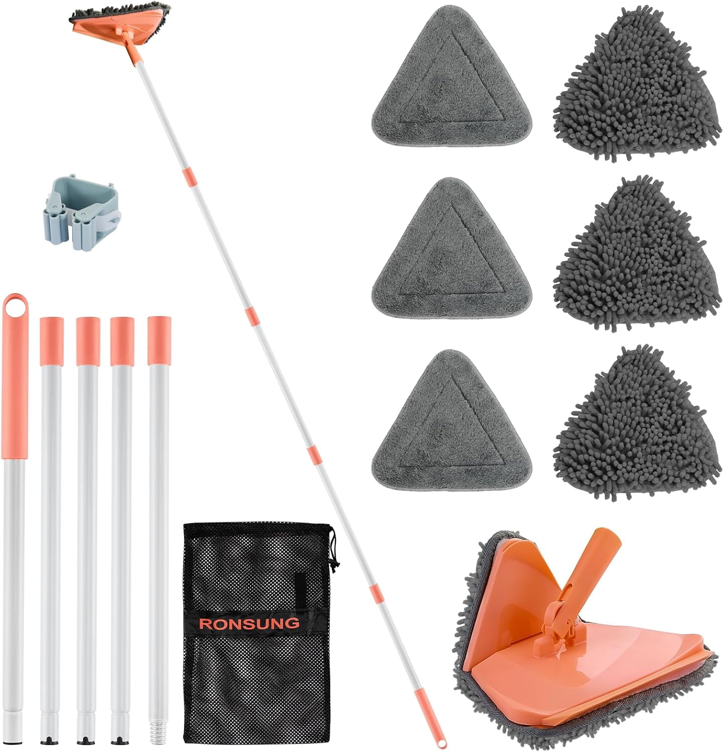 HYKE Wall Cleaner Triangle Mop with 82'' Long Handle - Wall Scrubber ...