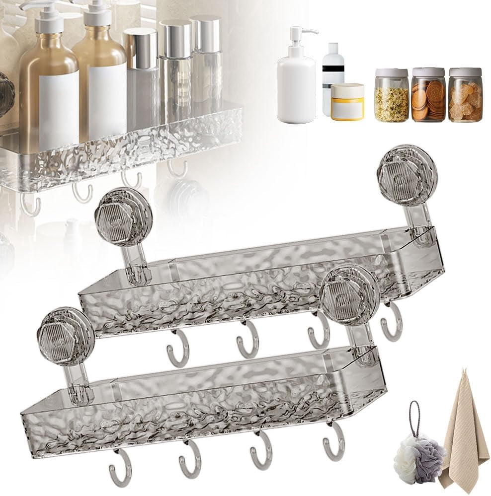 HYKE Wall Mounted Removable Suction Cup Shelf with Hooks, 2025 New ...