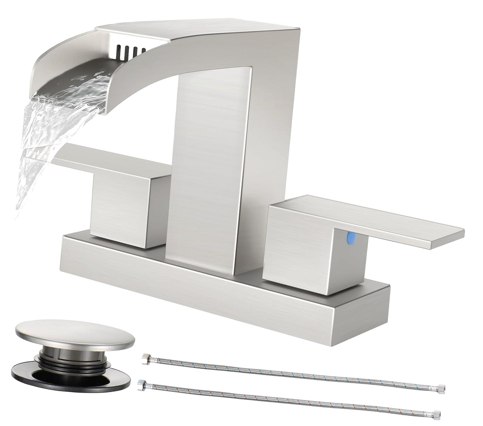 HYKE Waterfall Bathroom Faucets 3 Hole, Brushed Nickel Bathroom Sink ...