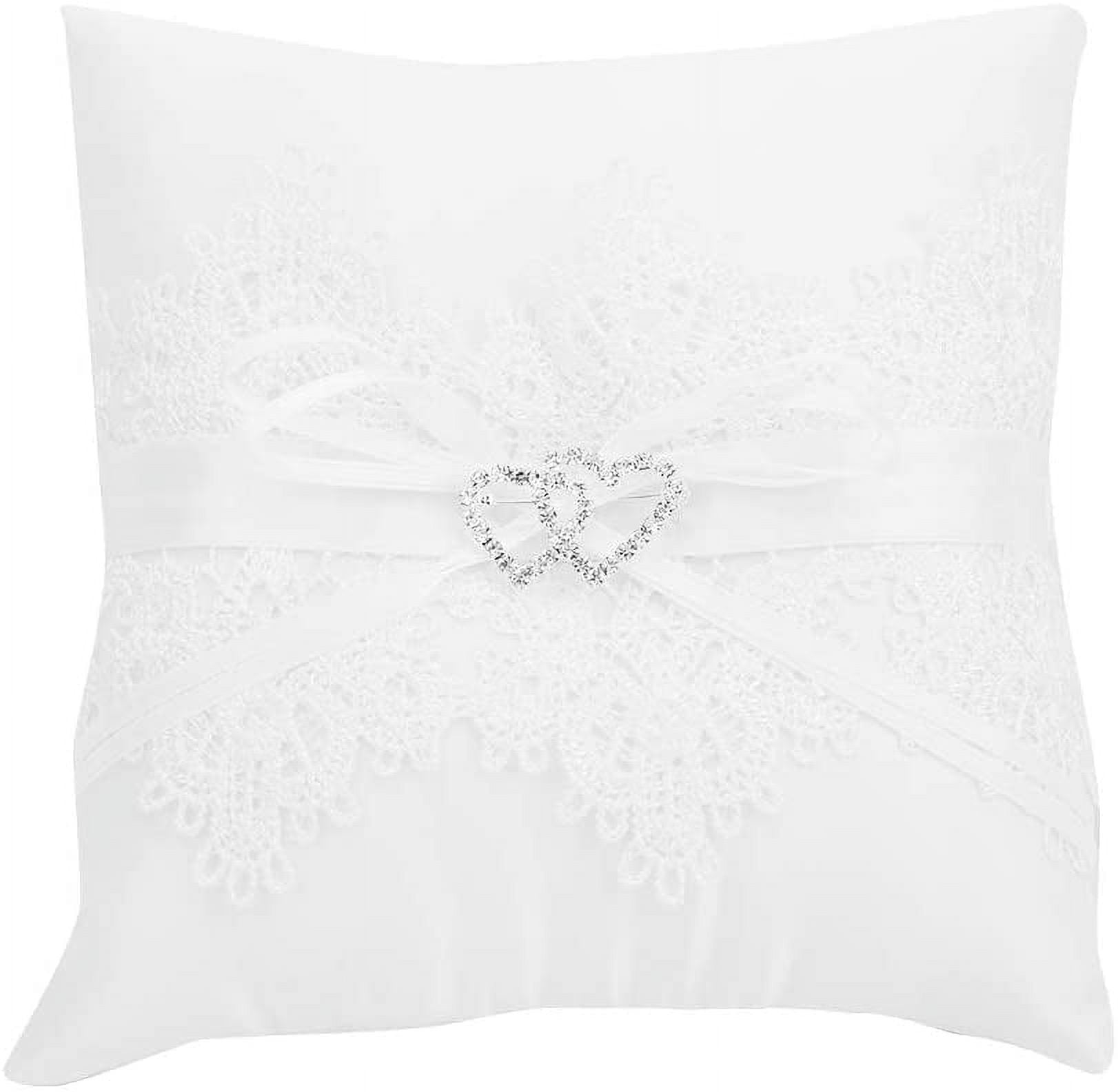 HYKE Wedding Ring Pillow, Lace Pearl Ivory Bearer Cushion Holder ...