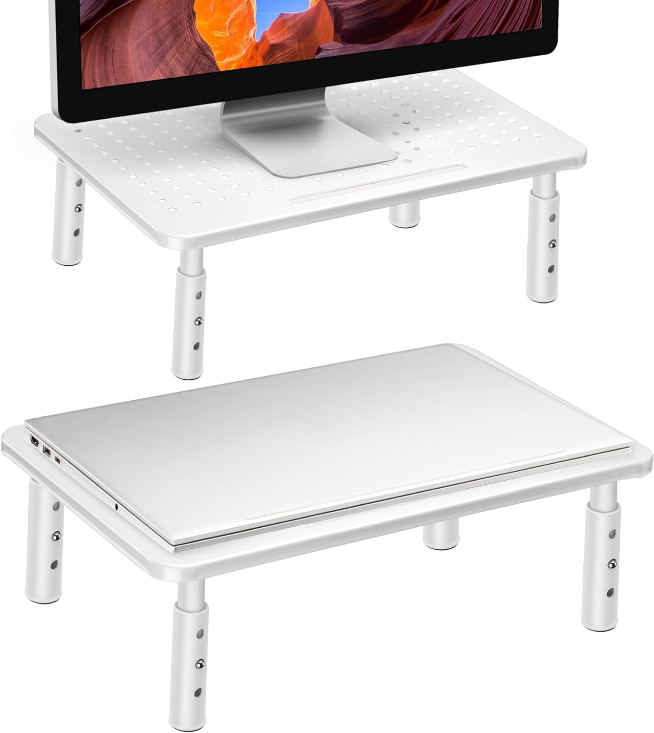 HYKE White Monitor Stand Risers for 2 Monitors, 3 Height Adjustable ...