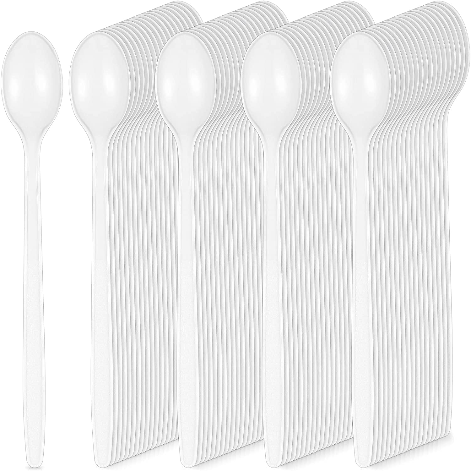 HYKE White Plastic Sundae Spoons Disposable Utensils Ice Cream Spoons ...