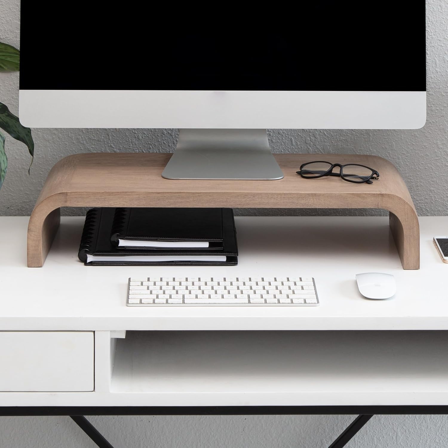 HYKE Wood Monitor Stand Riser Desk Desktop Organizer Table for Home ...