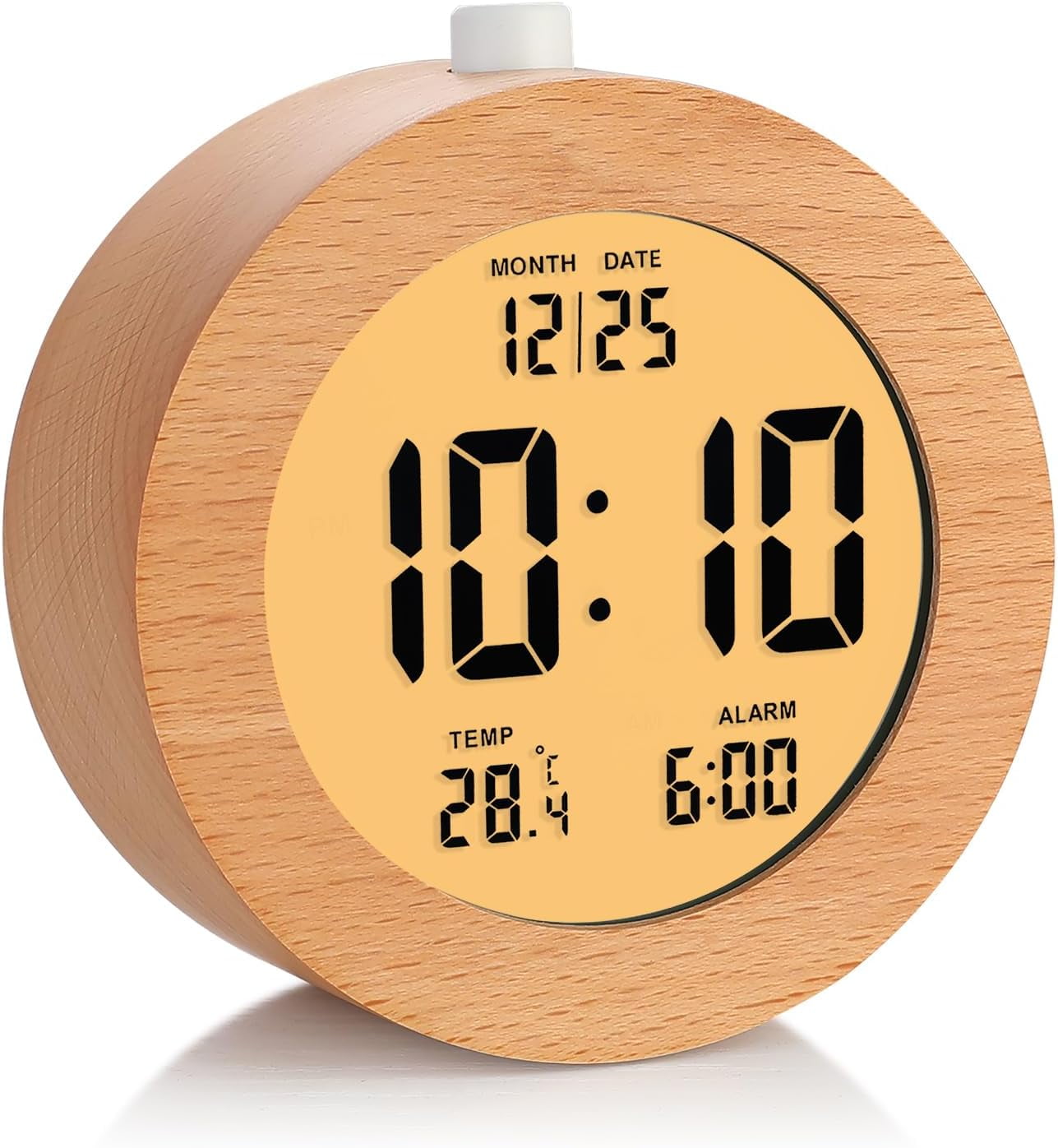 HYKE Wooden Digital Alarm Clock for Bedrooms, Wood 4'' Battery Powered ...