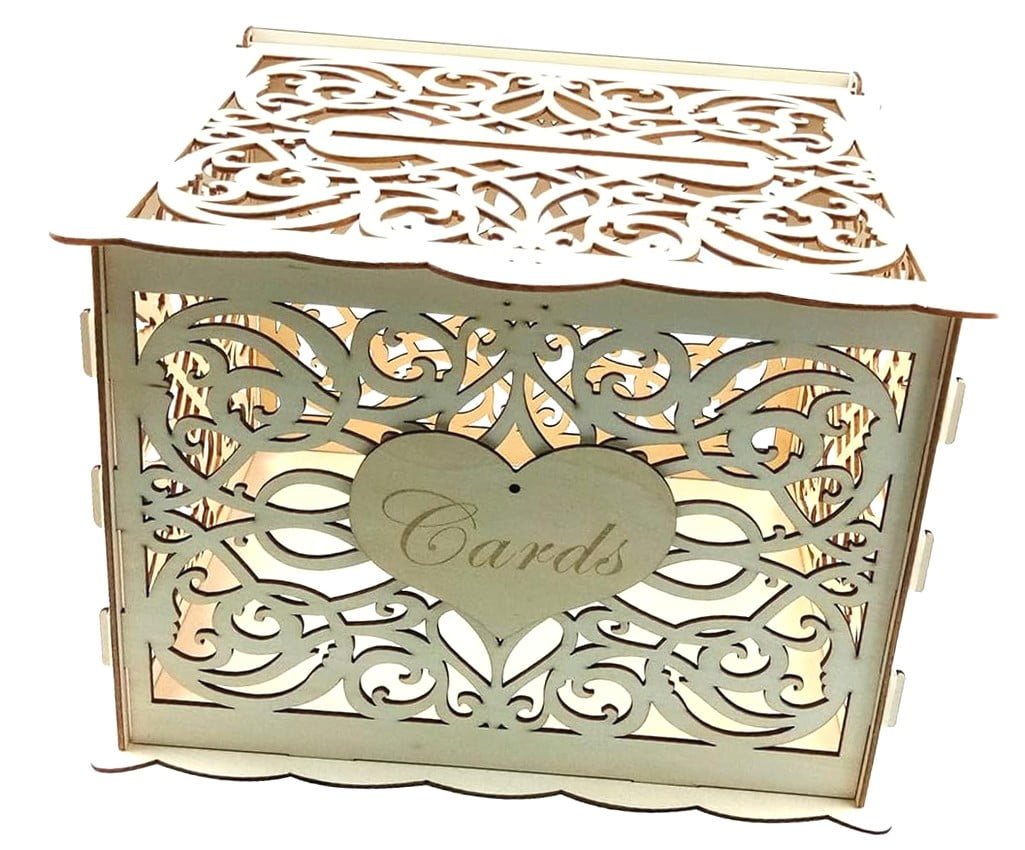 HYKE Wooden Wedding Card Box, Box with Lock Slot, Wooden Box for ...