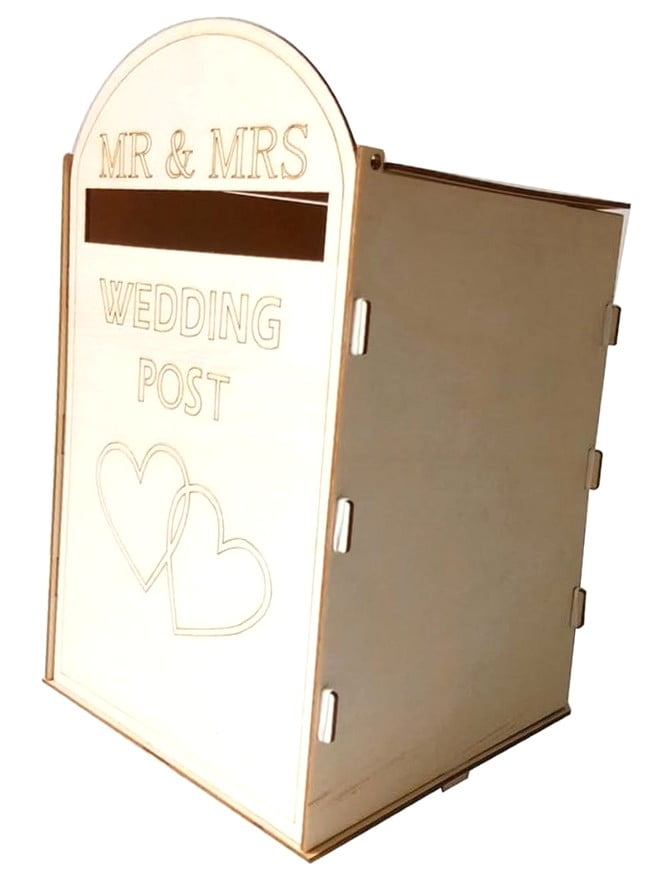 HYKE Wooden Wedding Mailbox Post Box with Lock Hollow Card Holder for ...