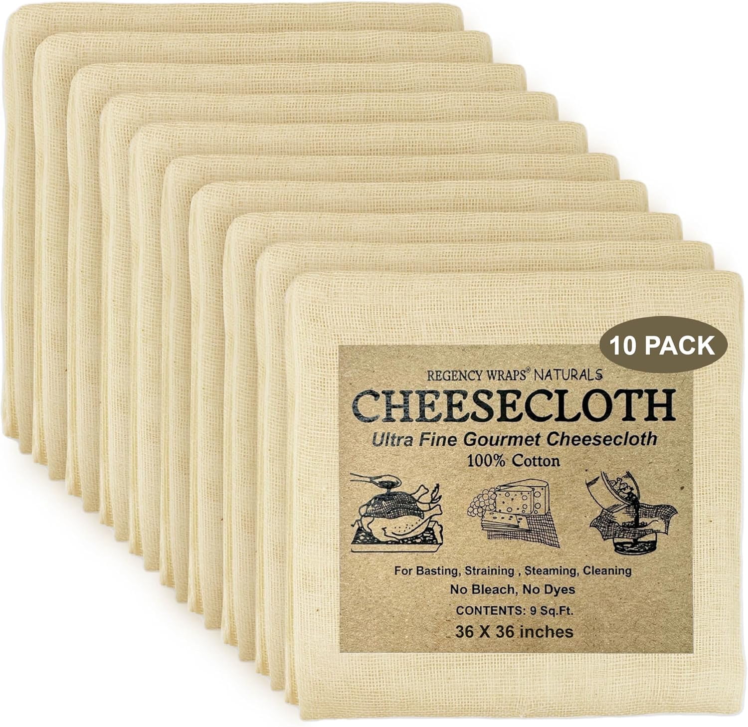 HYKE Wraps 100% Cn Ultra ne Natural Cheese Cloth, 90 sq.ft 36" X36" 10 ...