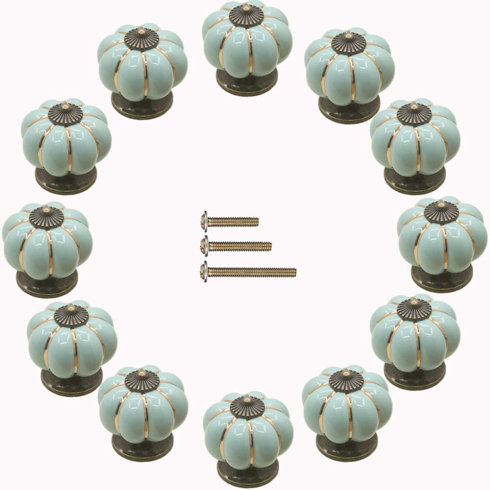 HYKE Yusheng 12 Pack Vintage Ceramic Pumpkin Cabinet Knobs, Kitchen Cabinet Drawers Dresser ...