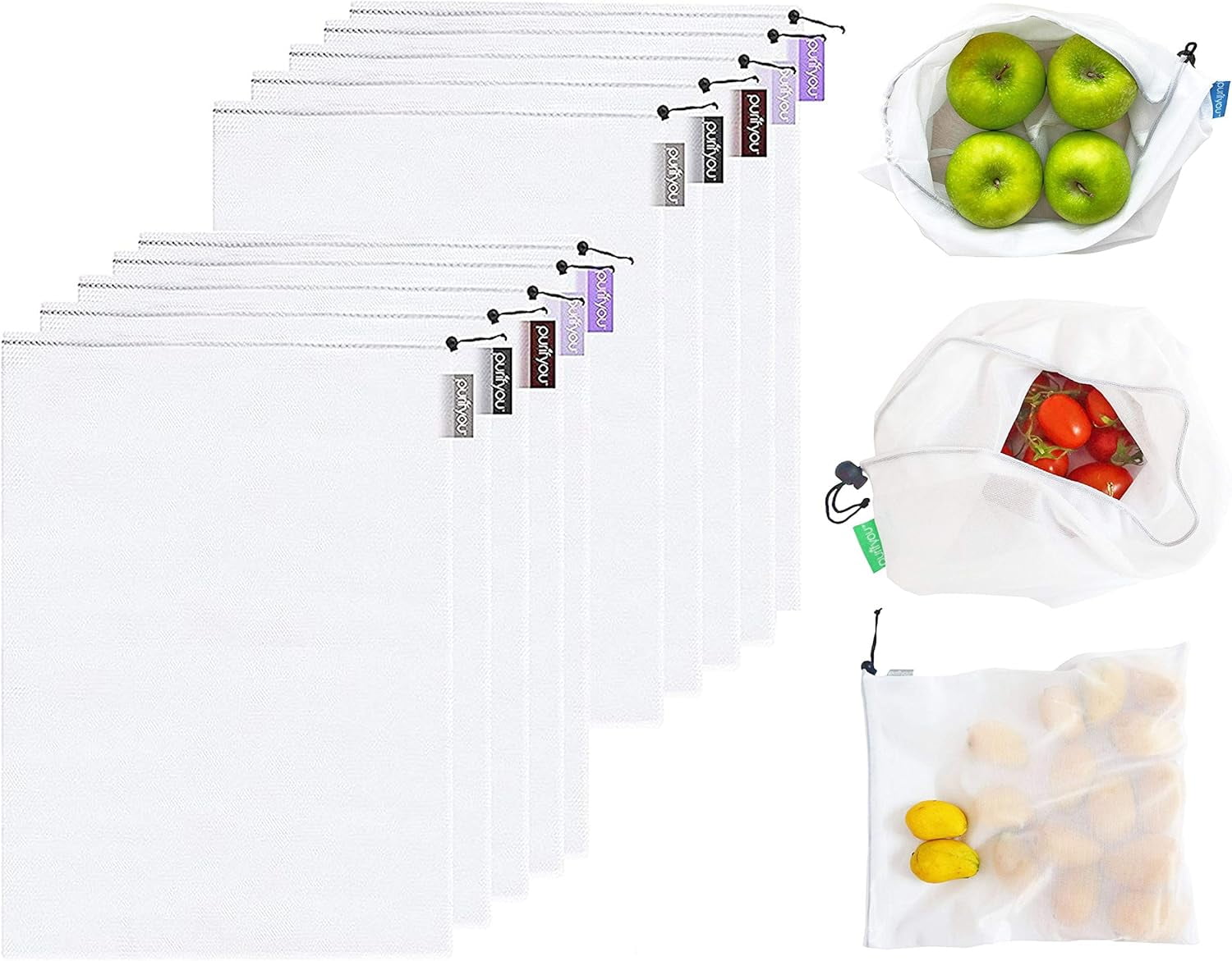 HYKE ifyou Reusable duce Bags, Set of 10 Extra Large (12x20), Farmers ...