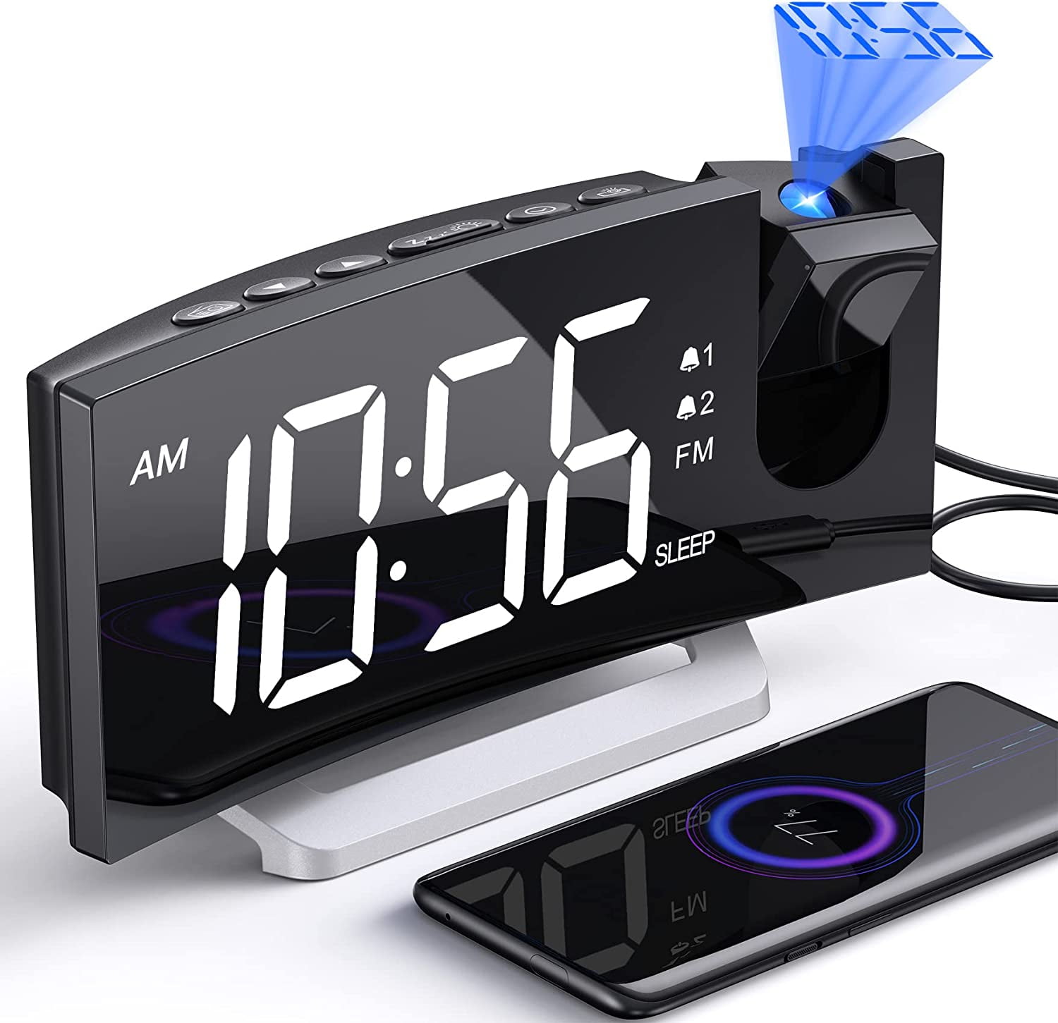HYKE jection Alarm Clock with FM Radio, USB Charging Port, 0-100% ...