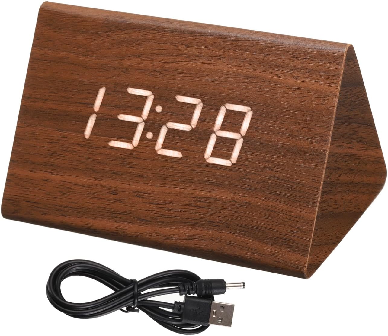HYKE ul Wooden Alarm Clock with White Digits, Brown Digital Alarm ...