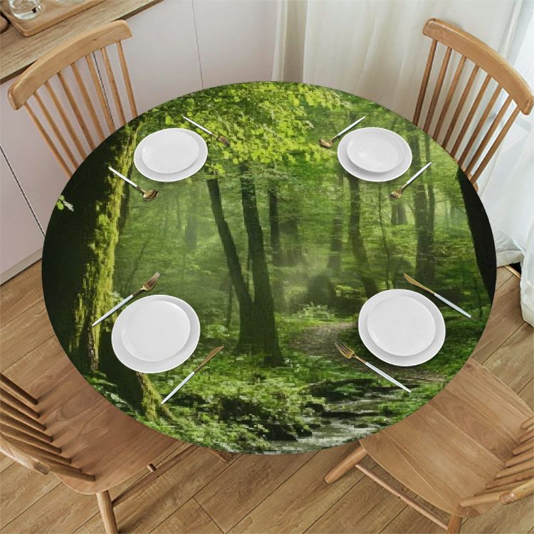 HYKY Forest Path Stream Round Tablecloth 100% Polyester Fiber ...