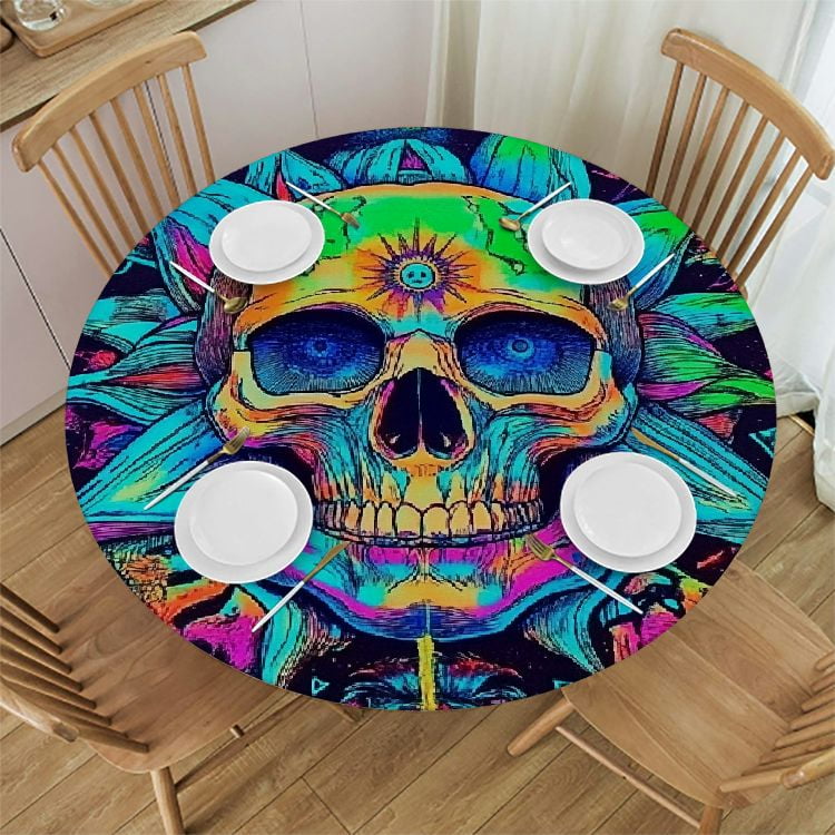 HYKY Skull Flower Psychedelic Round Tablecloth 100% Polyester Fiber ...