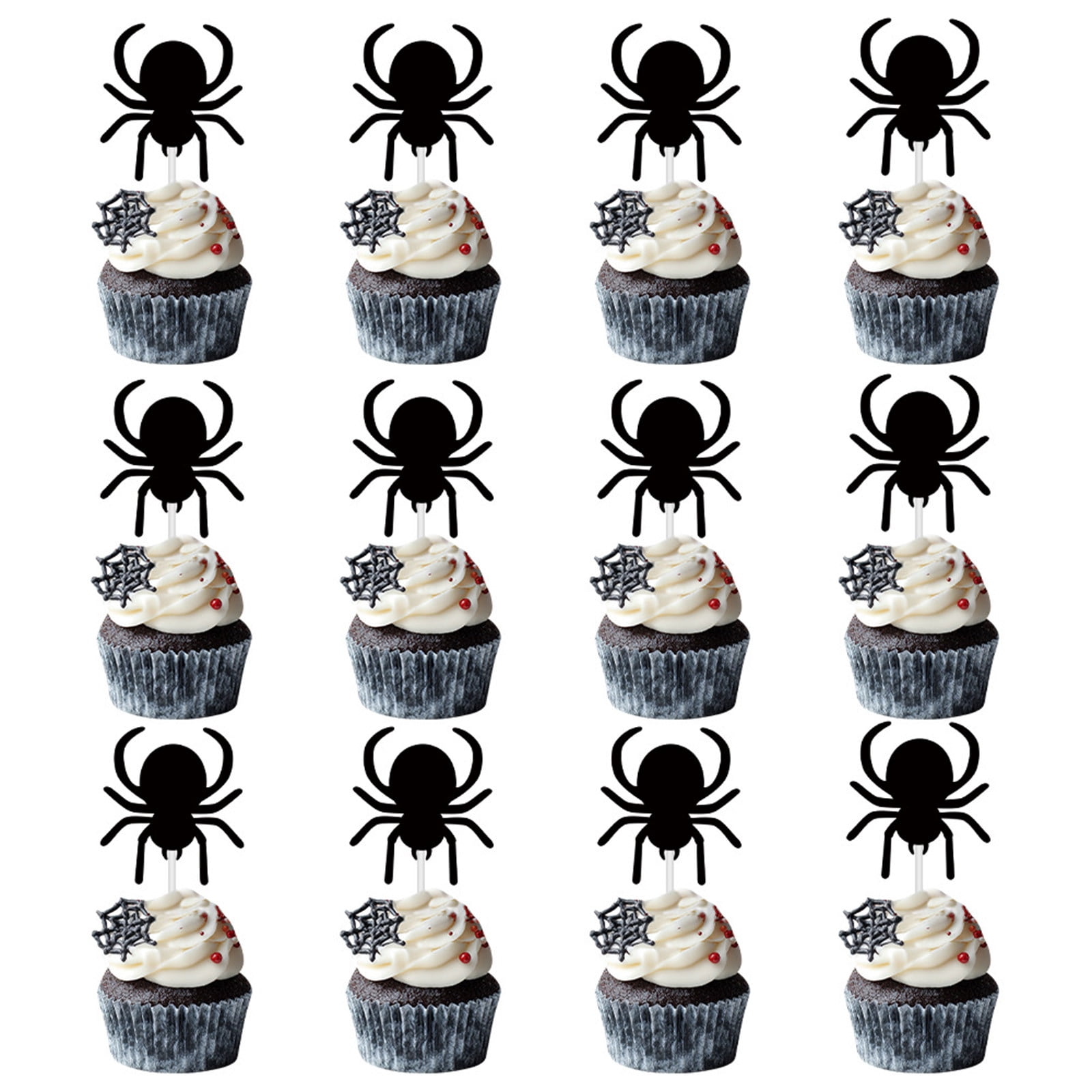 HYLLai 12-Pack Halloween Cake Toppers, Black Paper Dessert Decorations ...