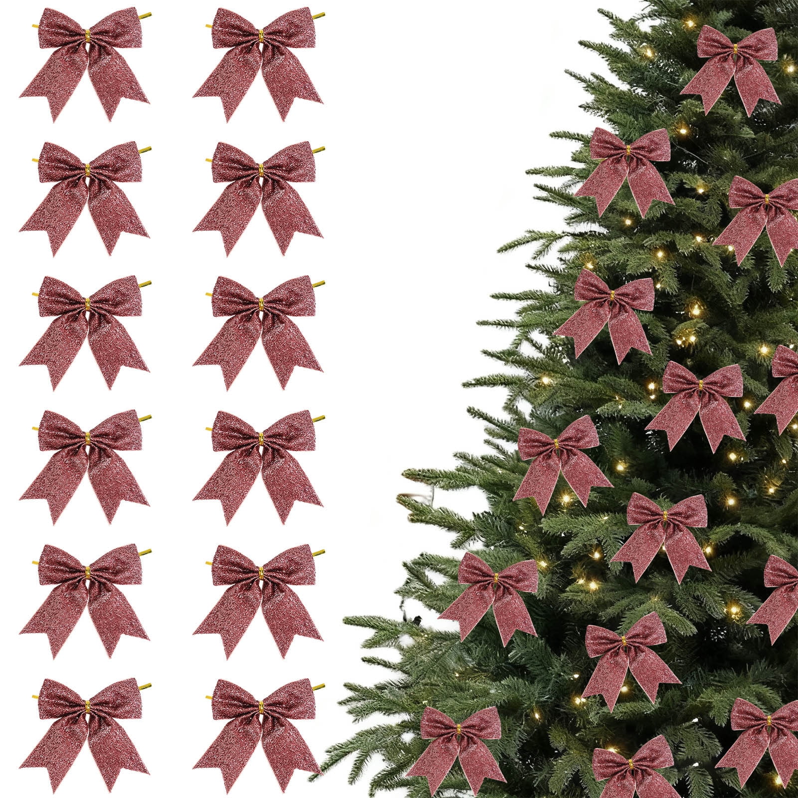 HYLLai 12-Pack Mini Christmas Bow Hanging Ornaments - Crisp Texture for ...