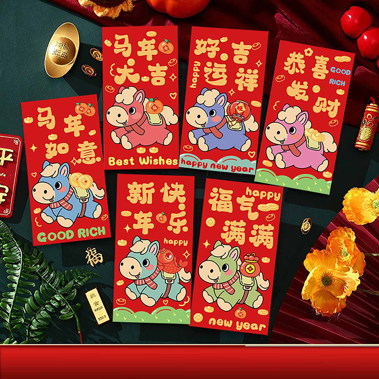 HYLLai 2026 Year of the Horse Red Envelopes, Set of 6 Traditional ...